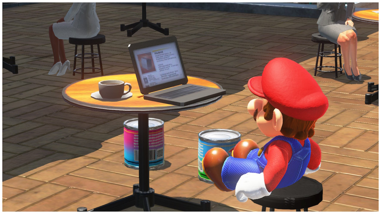 What's on the laptop and newspaper in Super Mario Odyssey? | SM128C
